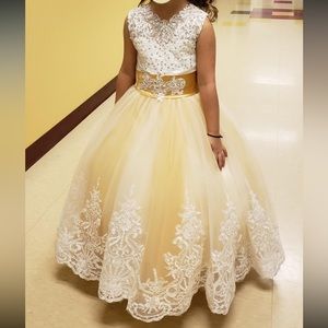 Dresses | Princess Gold Long Girls Pageant Dresses Kids Prom Puffy ...